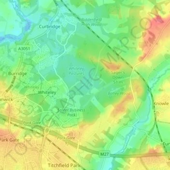 Whiteley地形图、海拔、地势