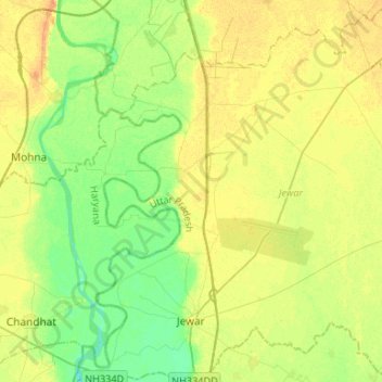 Jewar地形图、海拔、地势