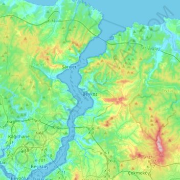 Beykoz地形图、海拔、地势