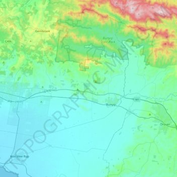 Bunyip River地形图、海拔、地势