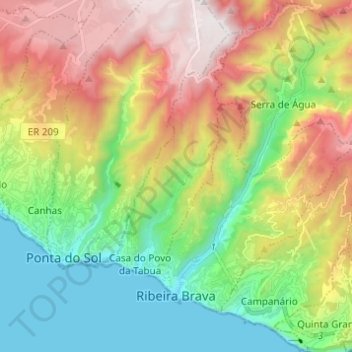 Ribeira Brava地形图、海拔、地势