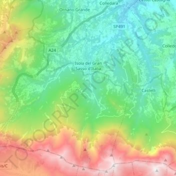 Isola del Gran Sasso d'Italia地形图、海拔、地势
