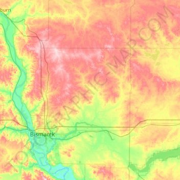 Burleigh County地形图、海拔、地势