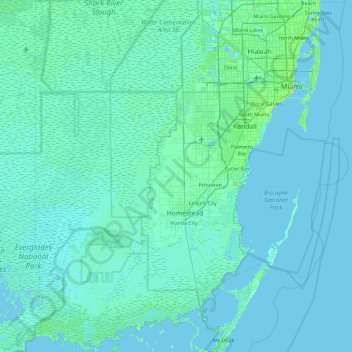 Condado de Miami-Dade地形图、海拔、地势