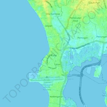 Kuta地形图、海拔、地势