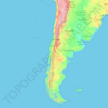 智利地形图、海拔、地势