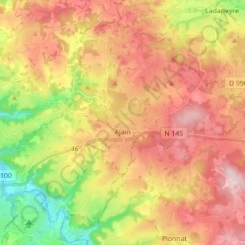 Ajain地形图、海拔、地势