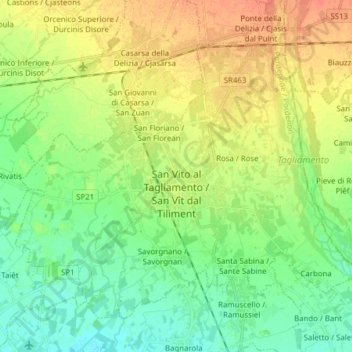 San Vito al Tagliamento地形图、海拔、地势