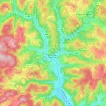 Chissey-en-Morvan地形图、海拔、地势