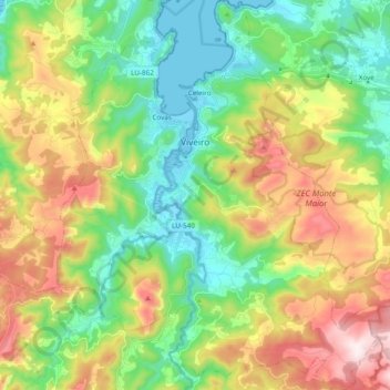 Viveiro地形图、海拔、地势