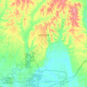 Valley Grande地形图、海拔、地势