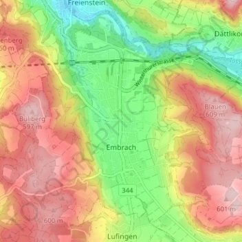 Embrach地形图、海拔、地势