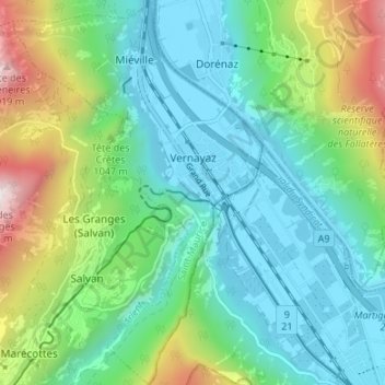 Vernayaz地形图、海拔、地势