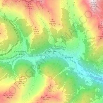 Saint-Oyen地形图、海拔、地势