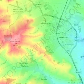 Oakham地形图、海拔、地势