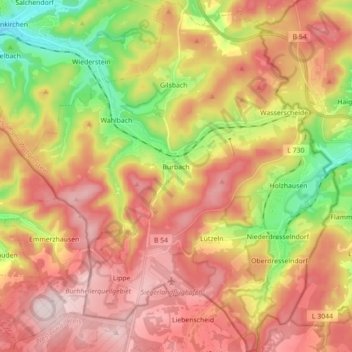Burbach地形图、海拔、地势