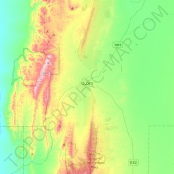 Quorn地形图、海拔、地势