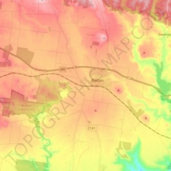 Ballan地形图、海拔、地势