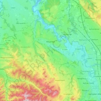 Altusried地形图、海拔、地势