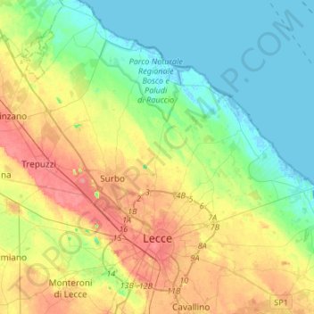 Lecce地形图、海拔、地势