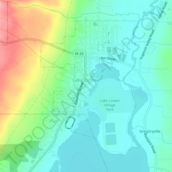 Lake Linden地形图、海拔、地势