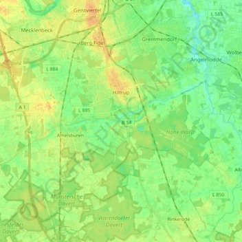 Münster-Hiltrup地形图、海拔、地势