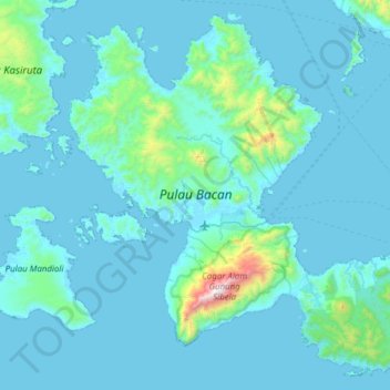 Bacan Island地形图、海拔、地势
