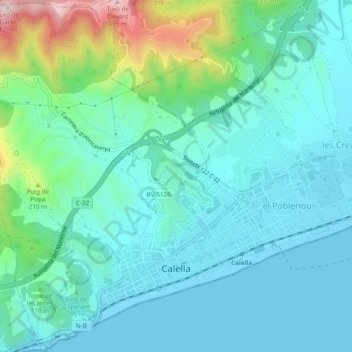 Calella地形图、海拔、地势