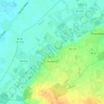 Aubers地形图、海拔、地势