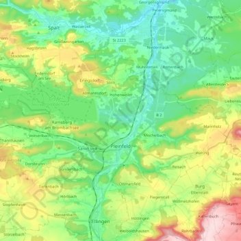 Pleinfeld地形图、海拔、地势