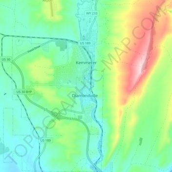 Kemmerer地形图、海拔、地势