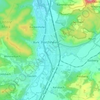Forchheim地形图、海拔、地势
