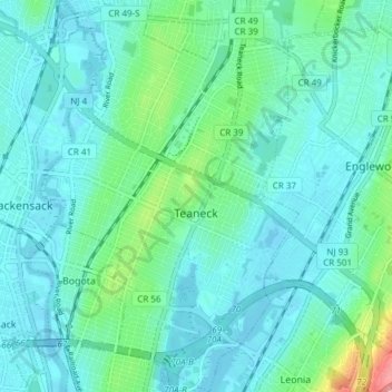 Teaneck Township地形图、海拔、地势