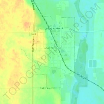 Graettinger地形图、海拔、地势