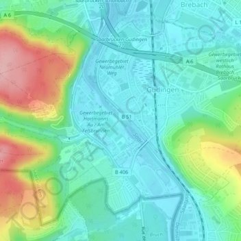 Saar地形图、海拔、地势