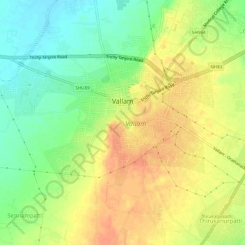 Vallam地形图、海拔、地势
