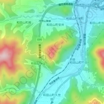 Takeda Castle地形图、海拔、地势
