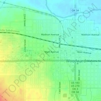 Woodward, Oklahoma地形图、海拔、地势