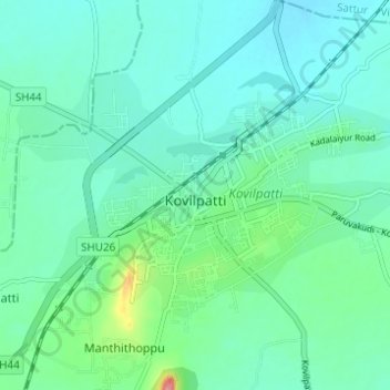 Kovilpatti地形图、海拔、地势